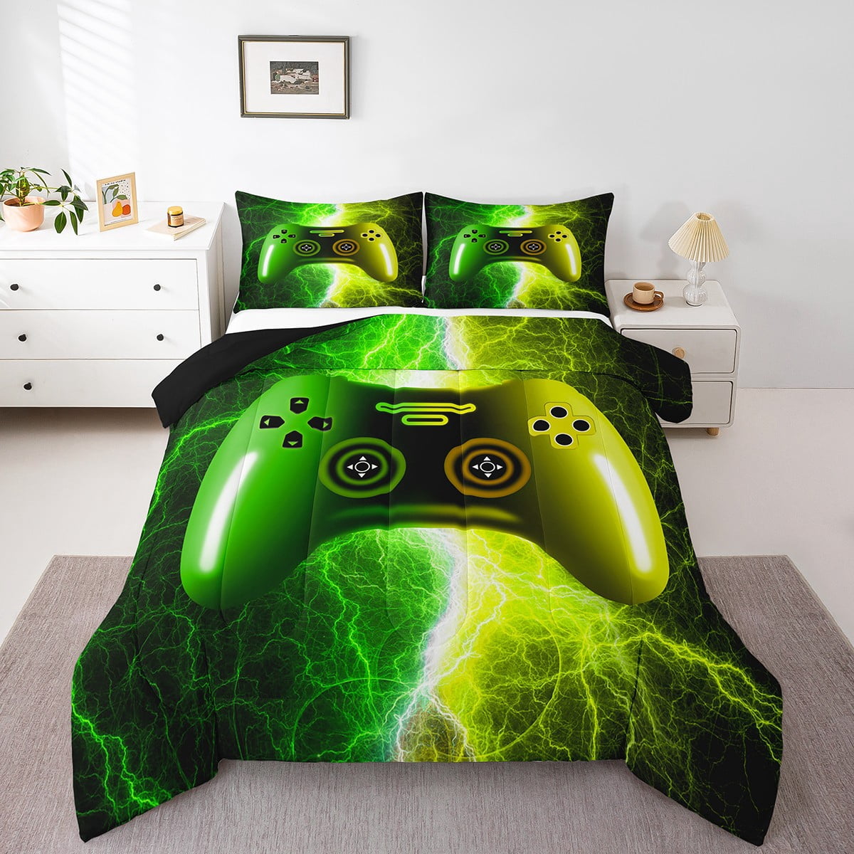 Gamer Comforter Set King Size Video Game Gaming Bedding Sets,Black ...