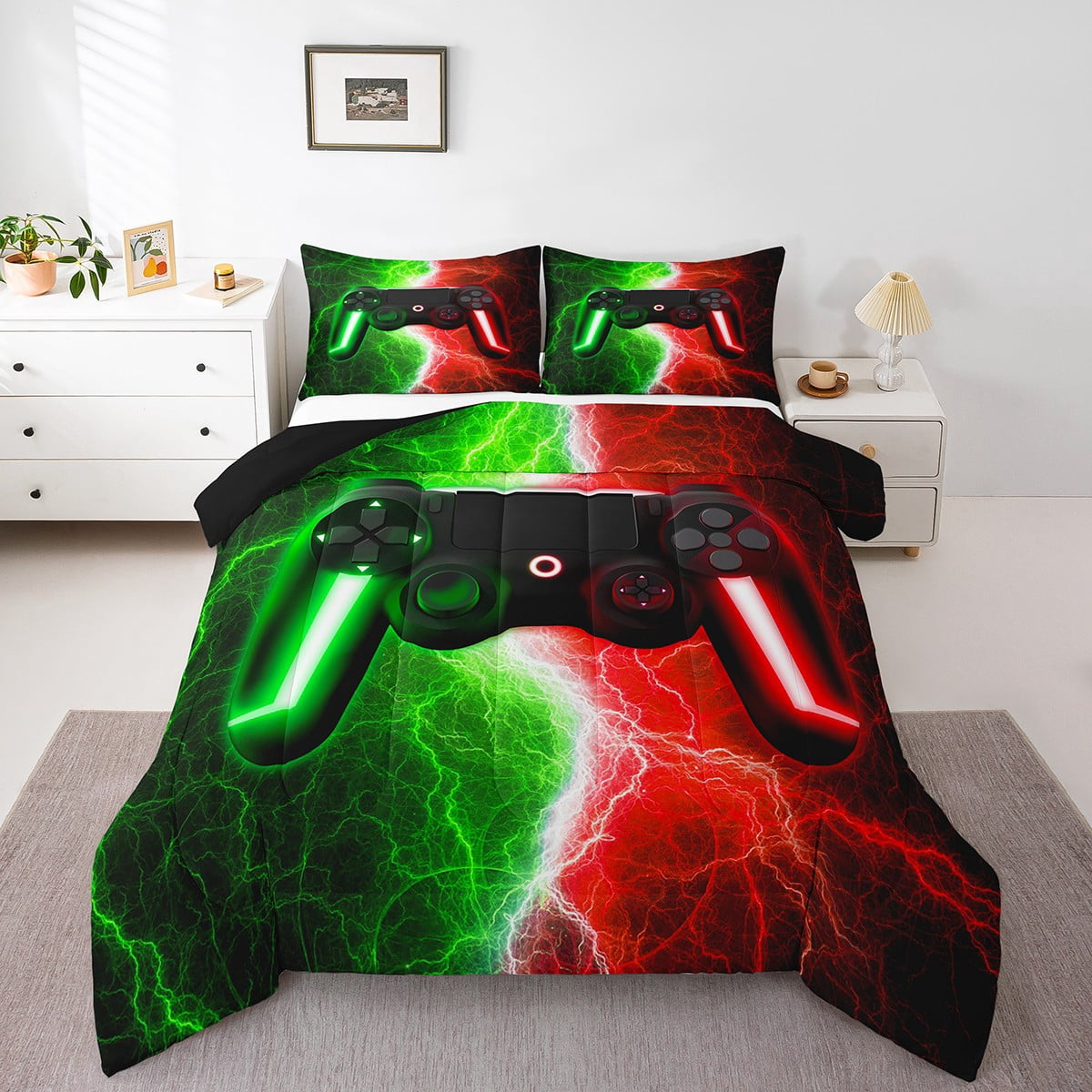 Gamer Comforter Set King Size Video Game Gaming Bedding Sets,Red and ...