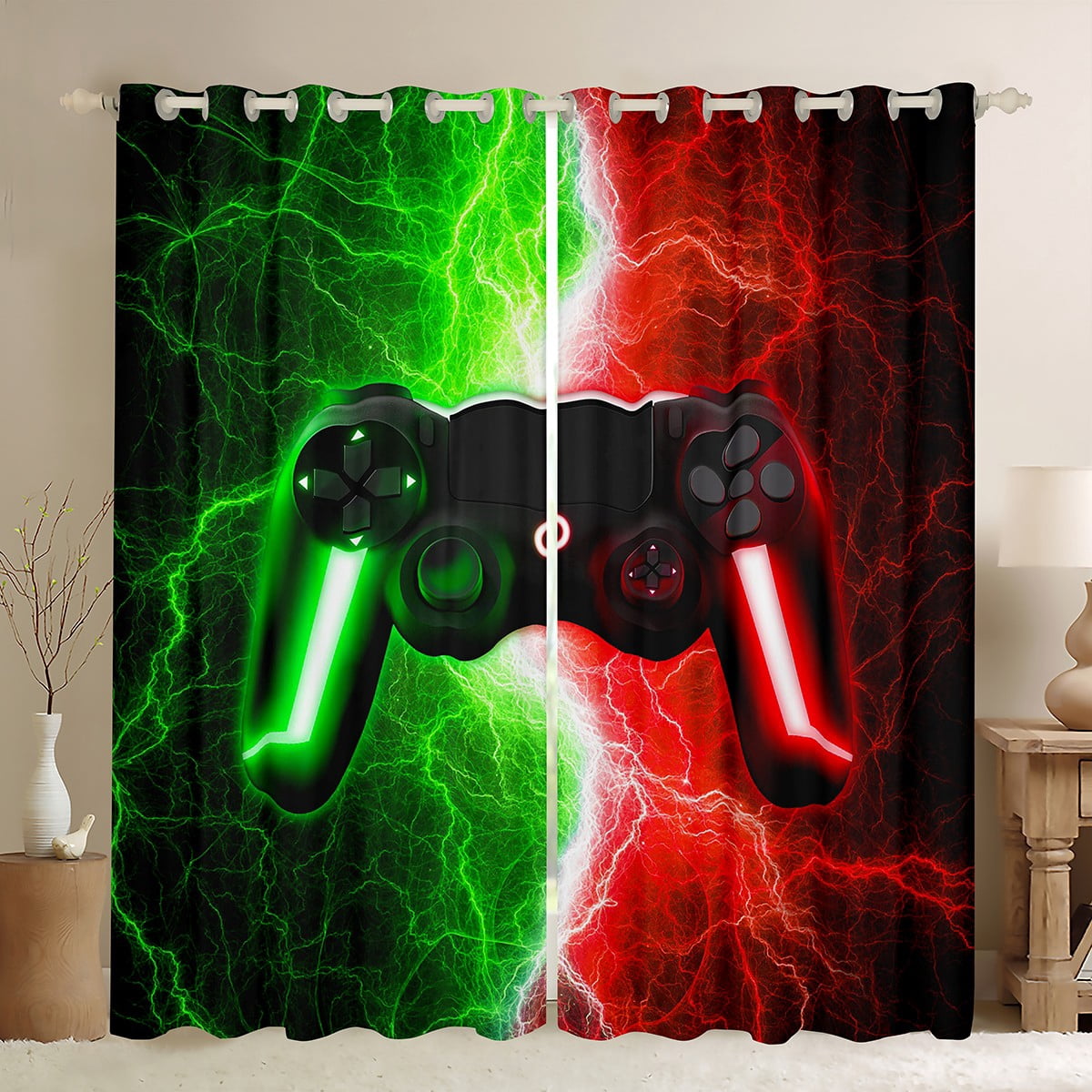 Gamer Curtains Drapes Video Game Gaming Curtains,Red and Green ...