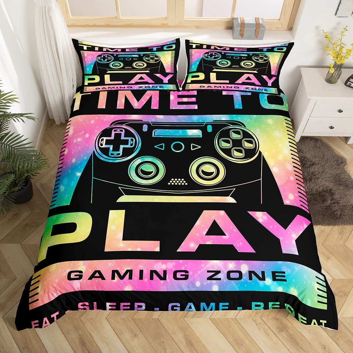 Kids Gamer Duvet Cover Fantasy Rainbow Gamepad Bedding Set Video Games ...