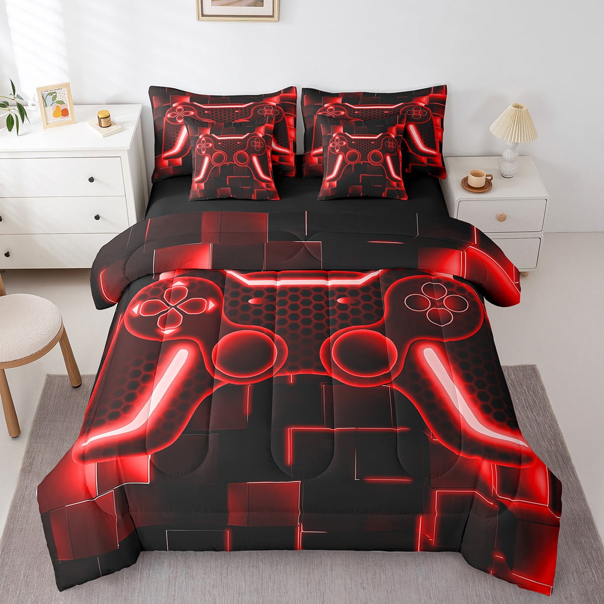 Kids Gaming Bed In A Bag With Sheets Game King Comforter Set 7 Piece ...