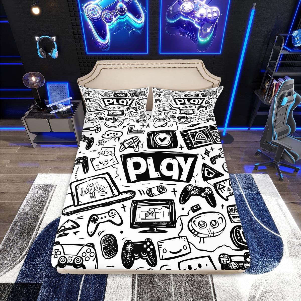 Kids Gaming Bed Sheets Set Twin,Gamer Sheet Set For Boys Girls,Gamepad ...