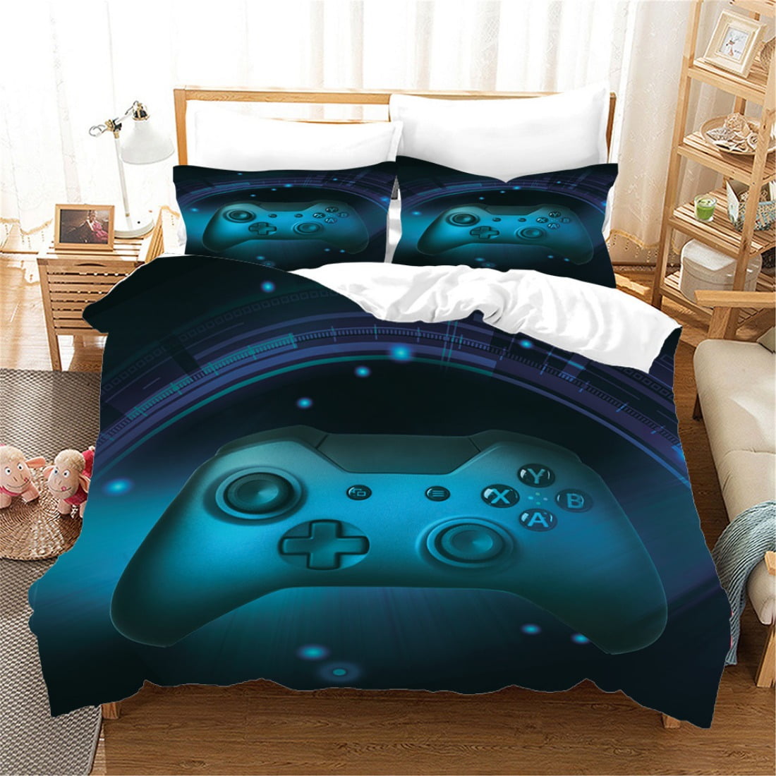 Kids Gaming Duvet Cover Set Queen Size Gamer Bedroom Decor For Boys ...