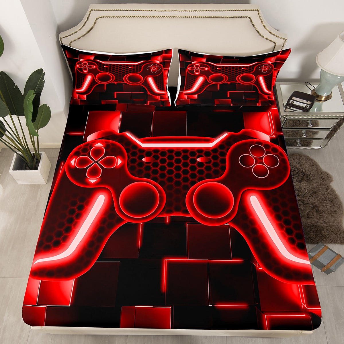 Gaming Full Size Fitted Sheet Game Bedding Sets Teen Gamer Bed Sheets ...