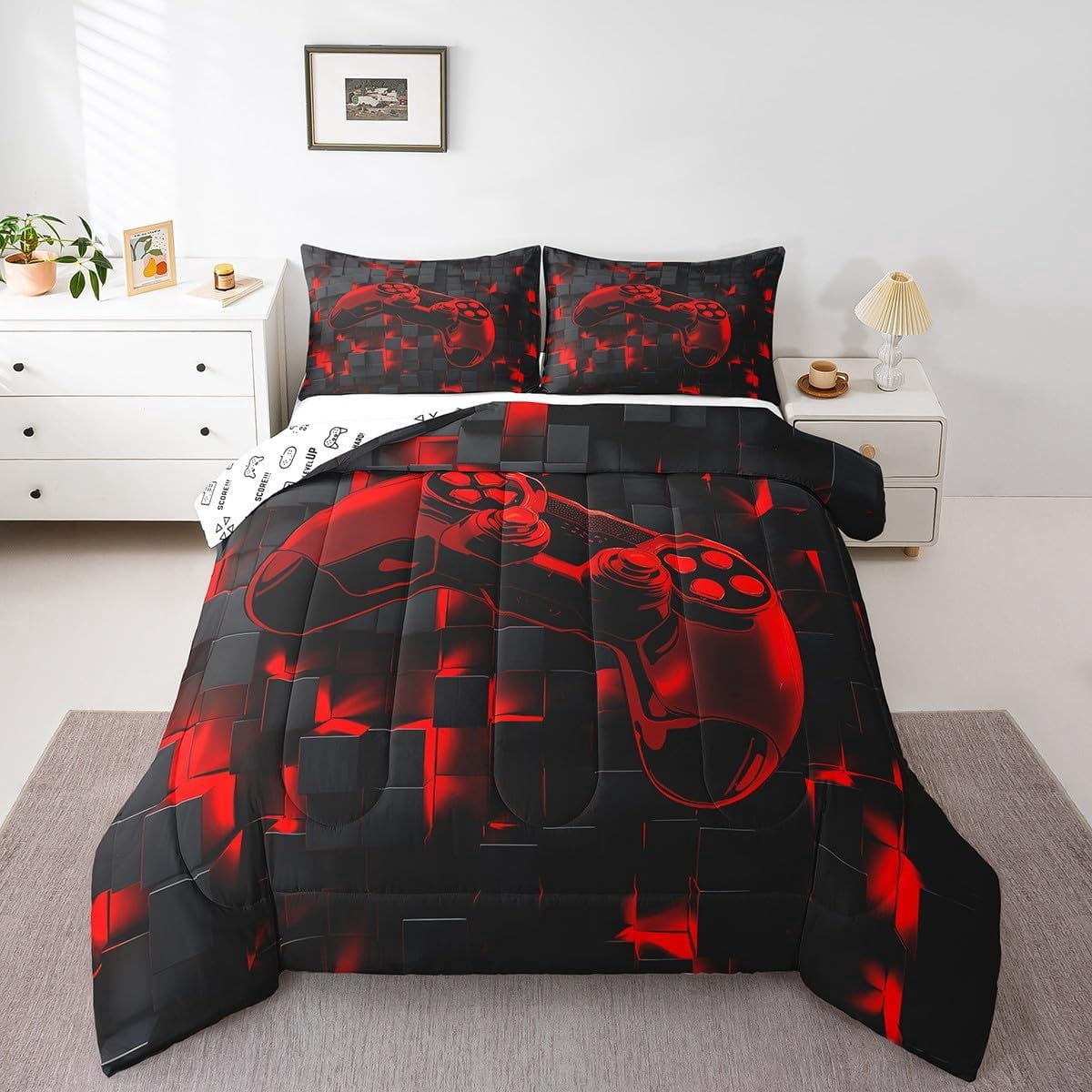 Kids Gaming Twin Comforter Set for Boys Girls Video Game Gamer Bedding ...