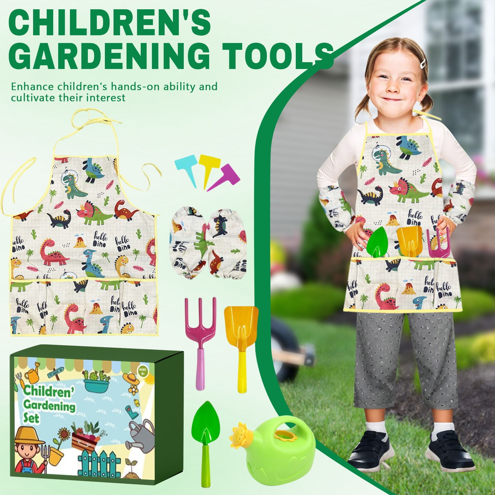 Kids Gardening Tool Set With Apron, Shovel, Rake And Arm Covers For ...