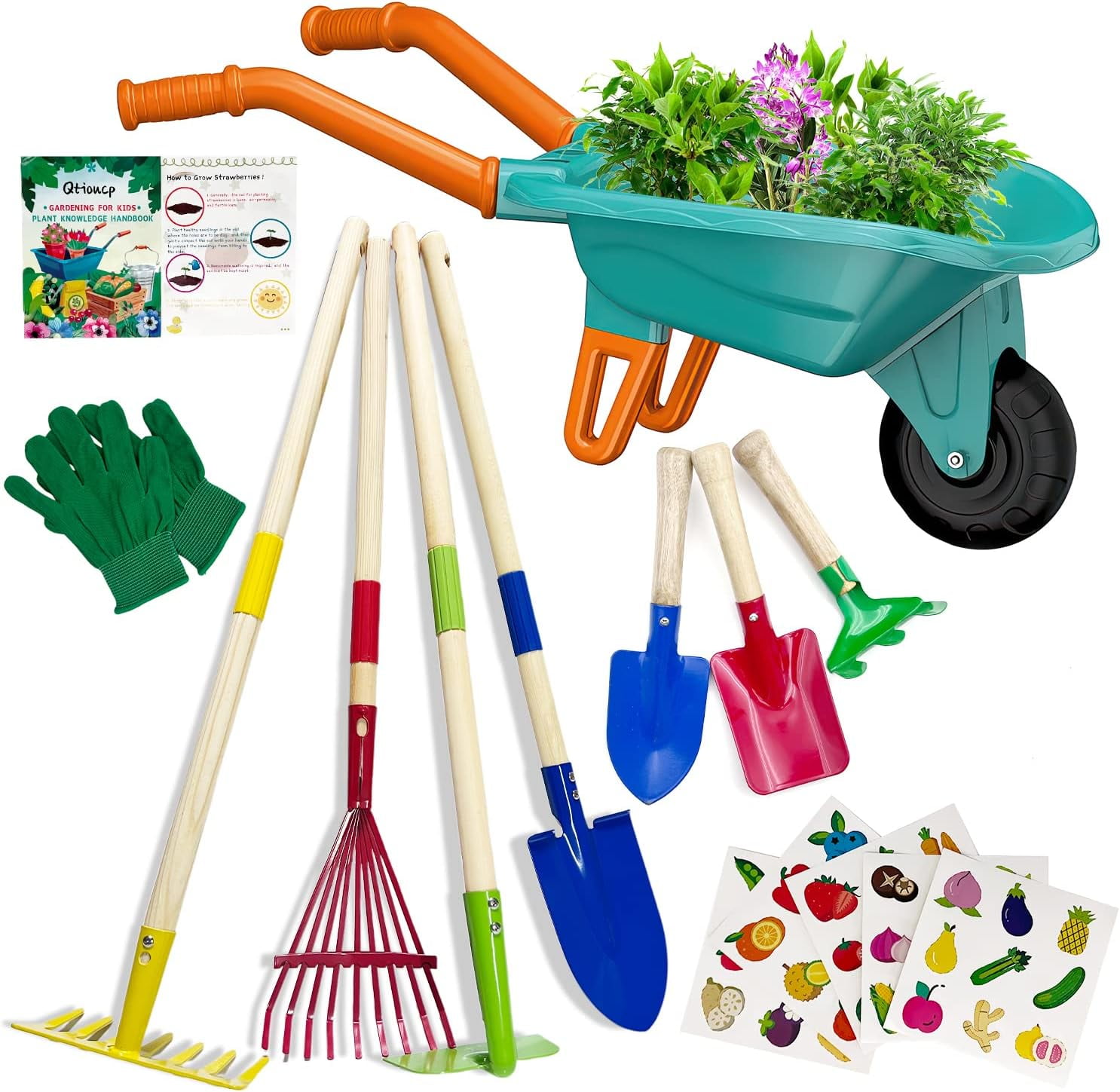Kids Gardening Tools Outdoor Toys Set Backyard Play with Wheelbarrow ...