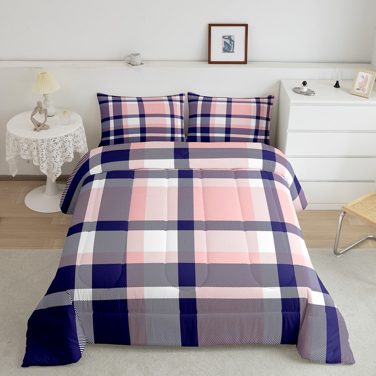 Geometry Checkered Bedding Comforter Sets, Twin Size Buffalo Lattice ...