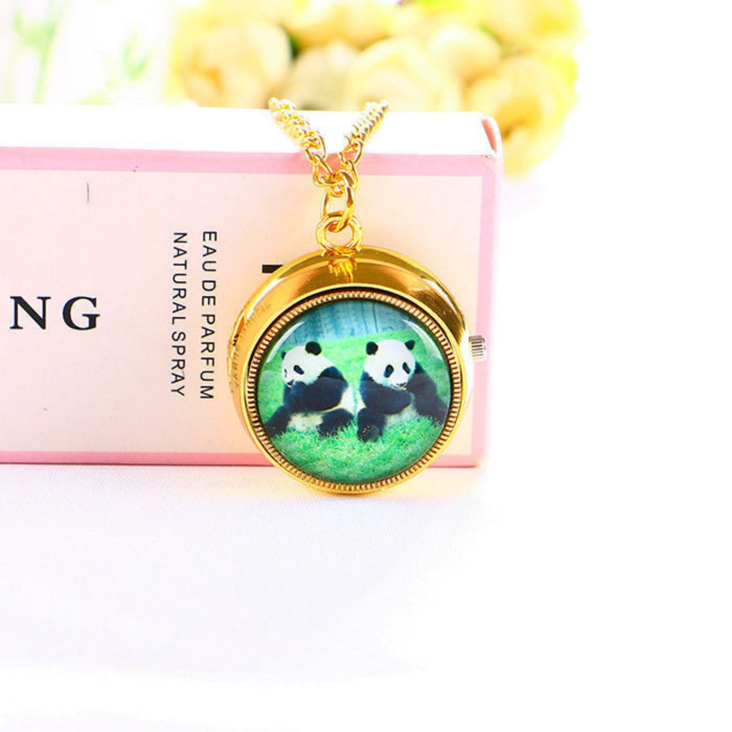 Kids Giant Panda Mechanical Pocket Watch Retro Flip Design Childrens ...