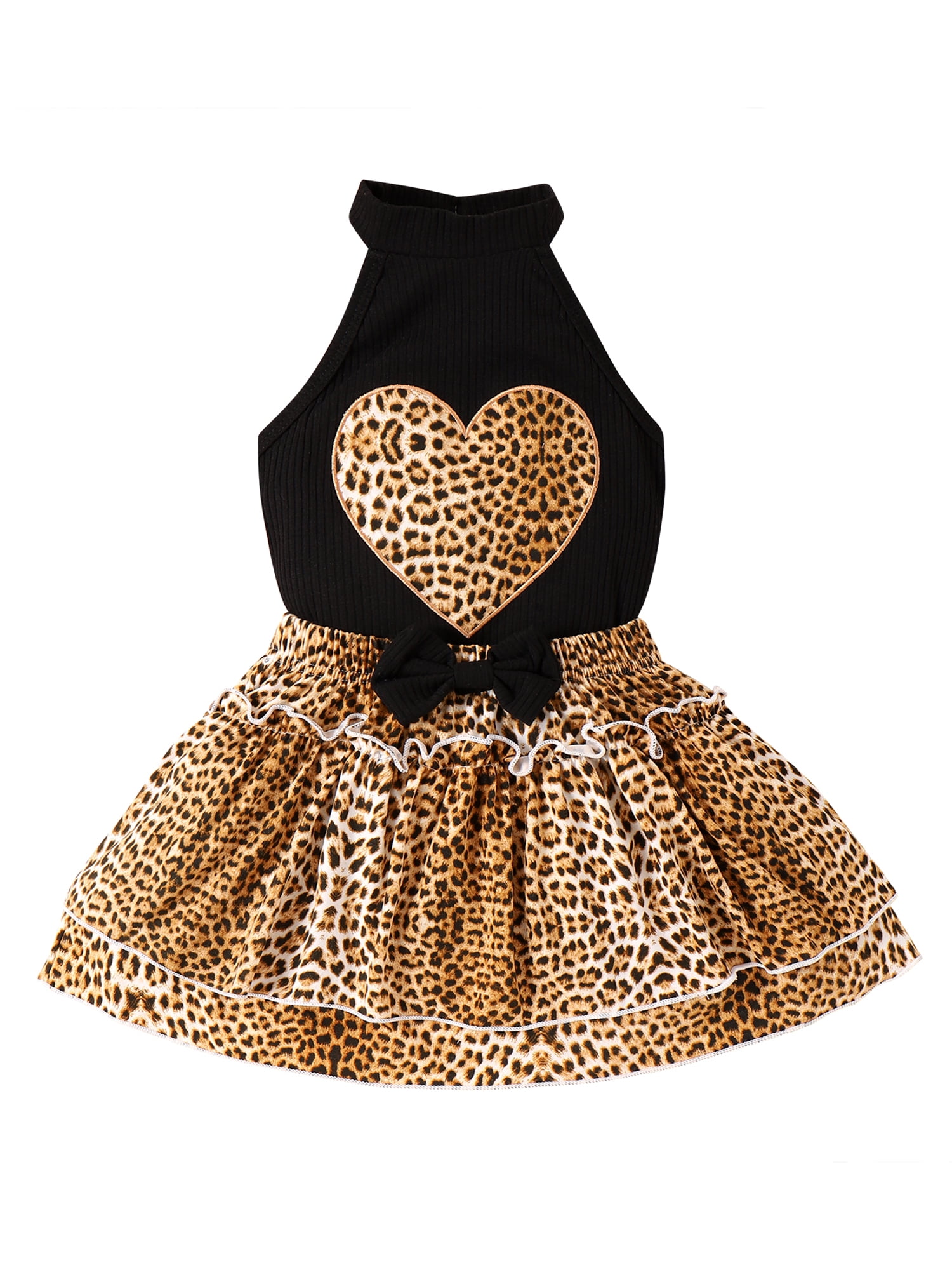 Kids Girl 2 Piece Outfits Heart Pattern Sleeveless Rib Knit Tank Tops ...