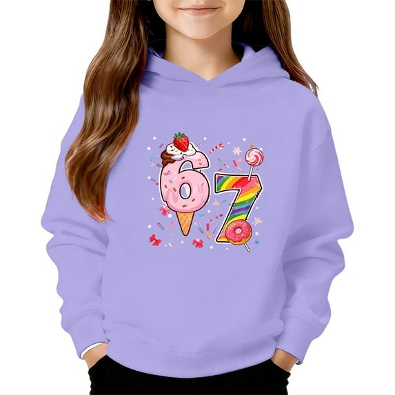 Kids Girl 67 Hoodies 6 7 Funny Sweatshirts Rap Hip-hop Crew Neck Long ...
