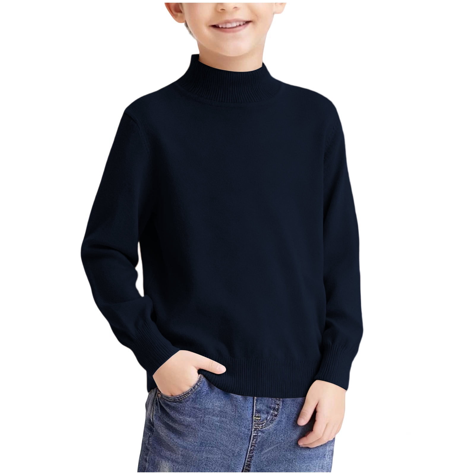 Kids Girl Boy High Mock Neck Sweater Fleece Lined Wool for Kid Crochet ...