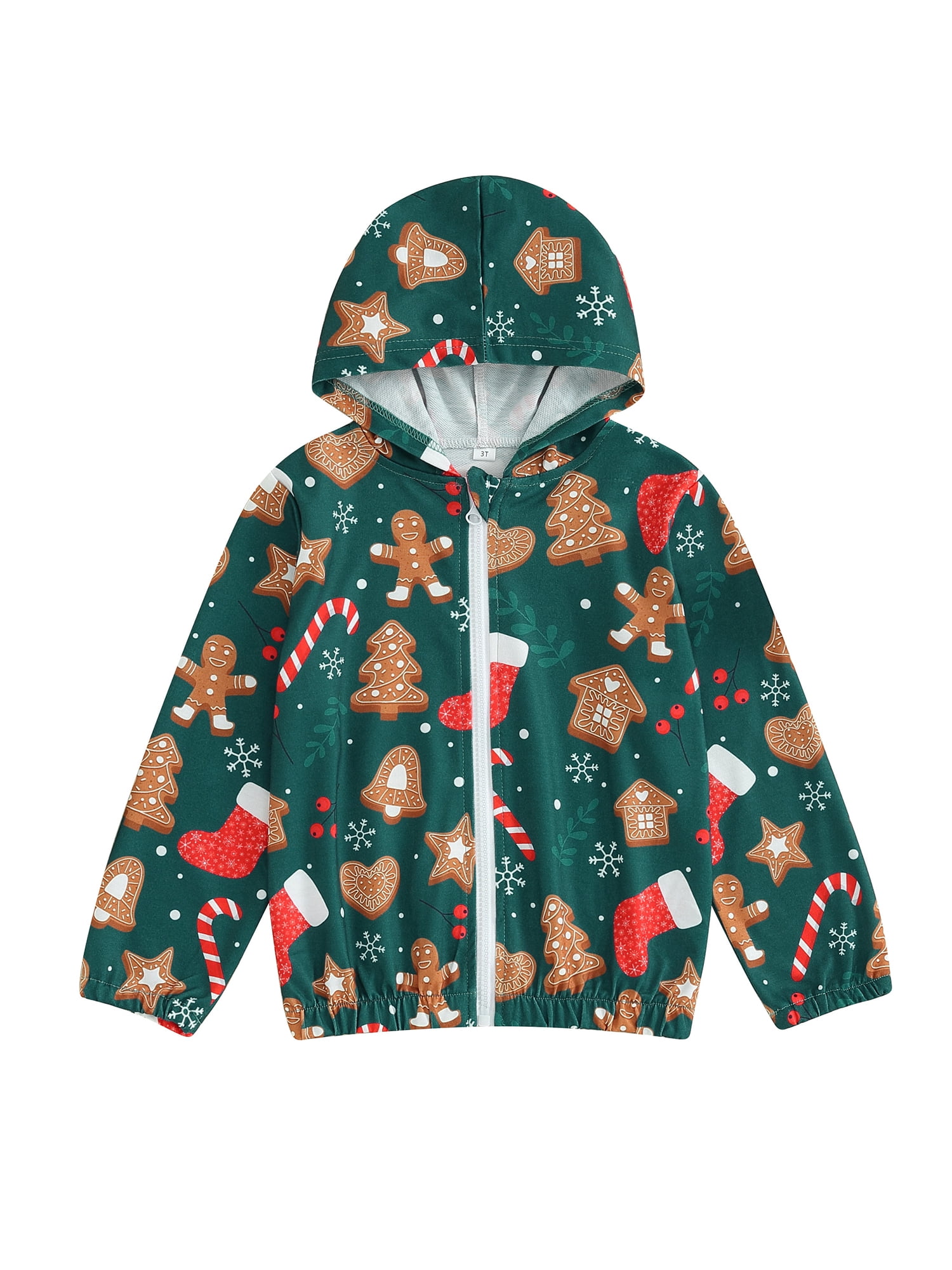 Kids Girl Boy Hood Jacket for Christmas Cartoon Gingerbread Man Print ...