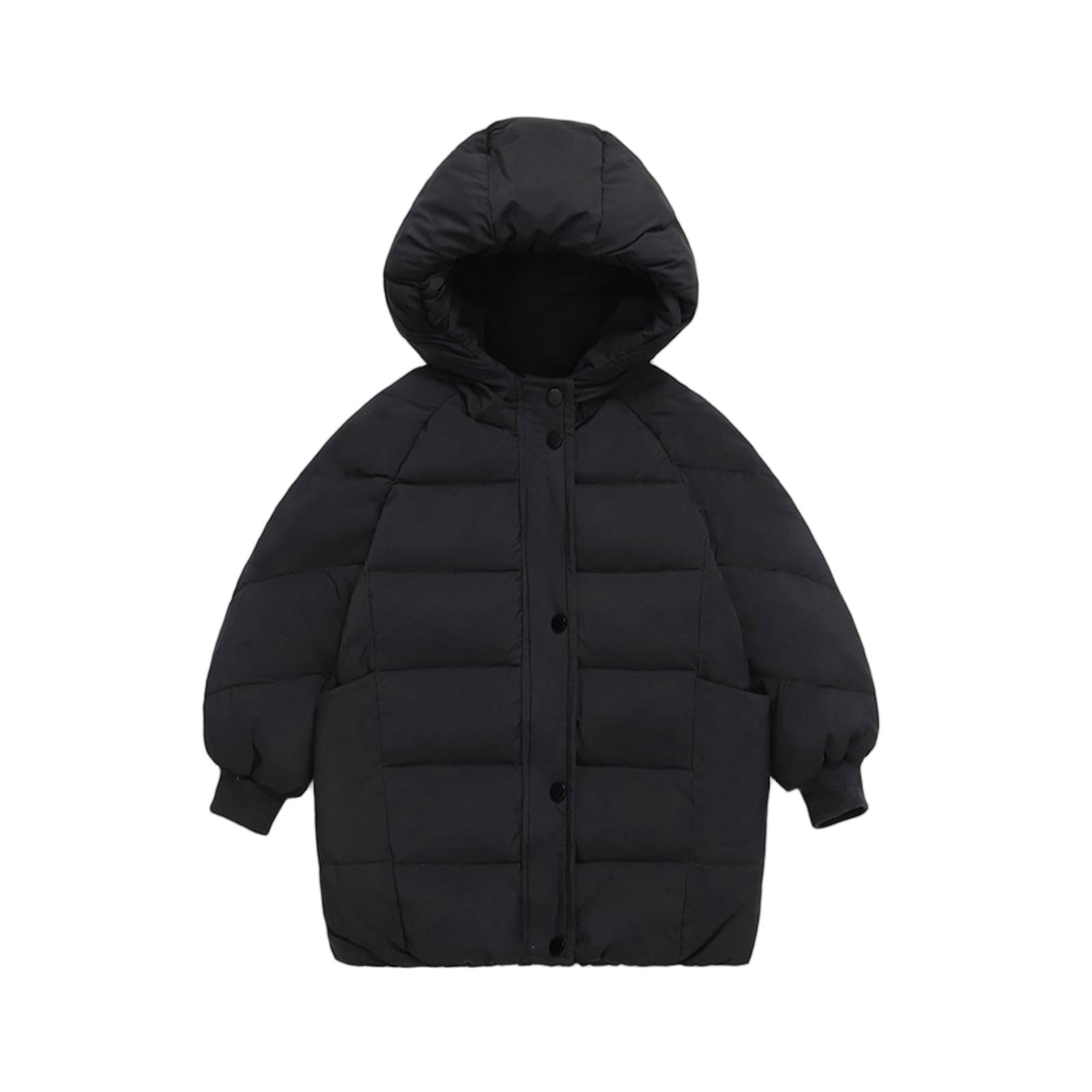 Kids Girl Boy Warm Thick Puffer with Hood Basic Long Padded Jacket ...