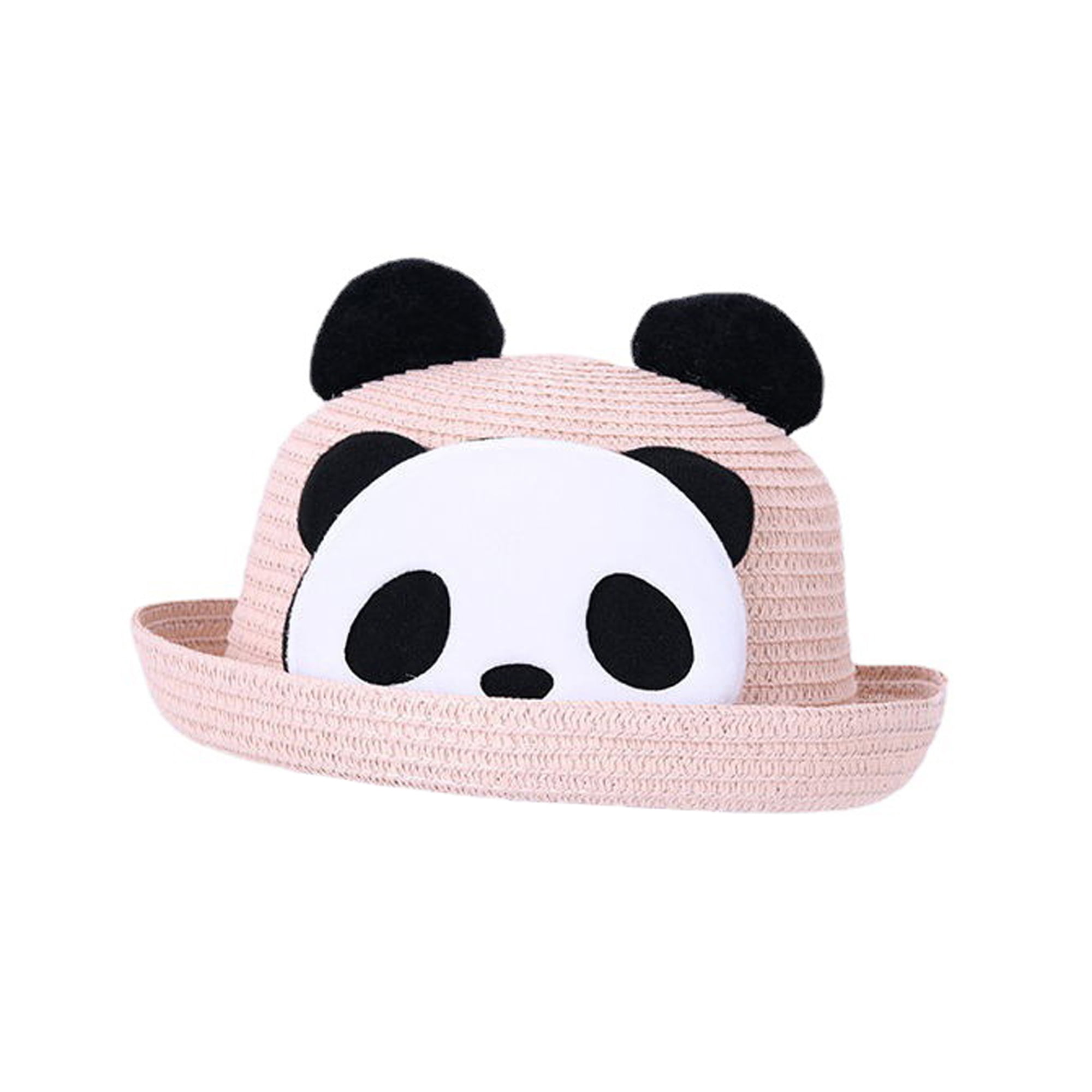Kids Girl Boys Straw Hat Cartoon Panda Rolled Brim Beach Sun Caps ...