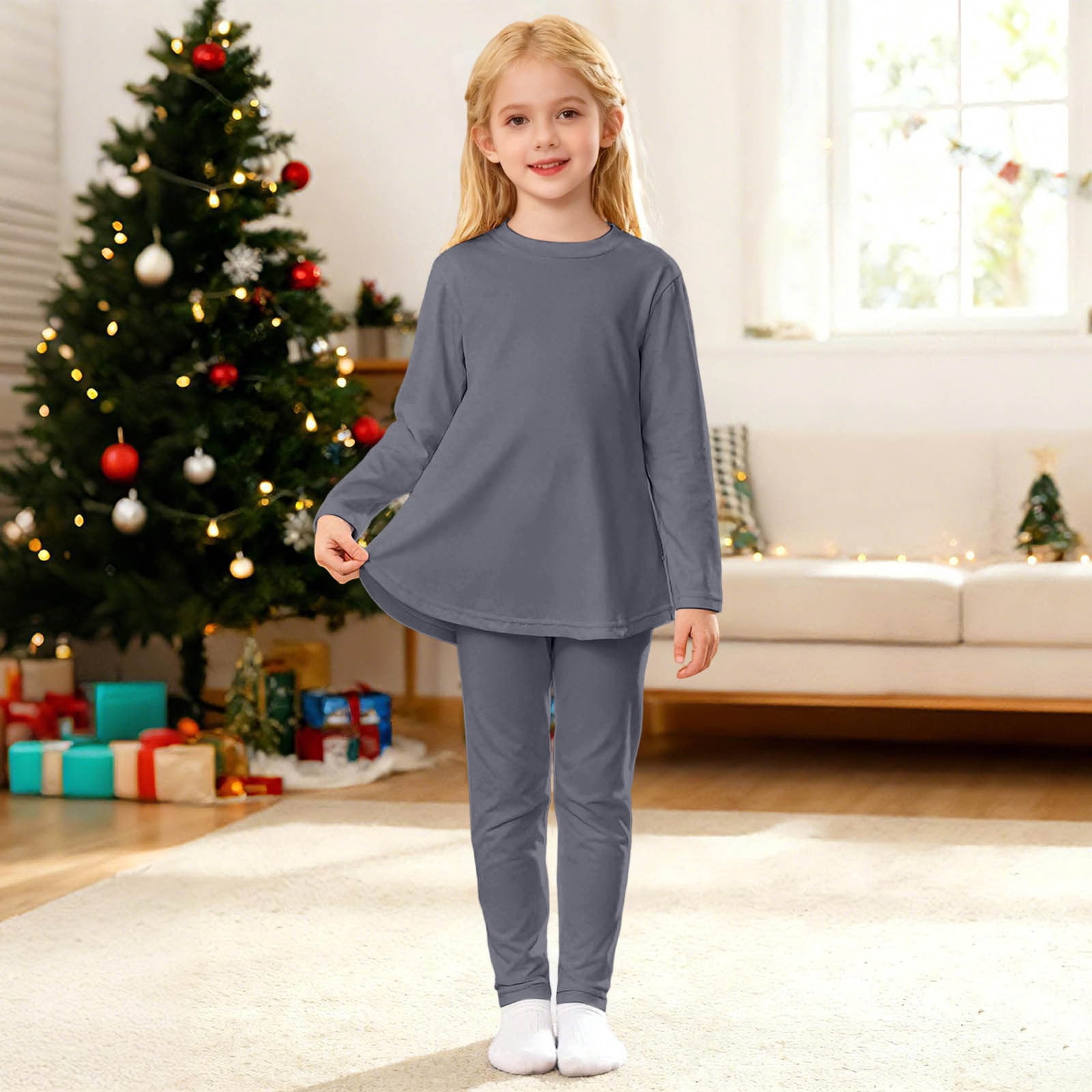 Kids Girl Clothes Dark Gray Dress for Girls Crewneck Soft Long Sleeve ...