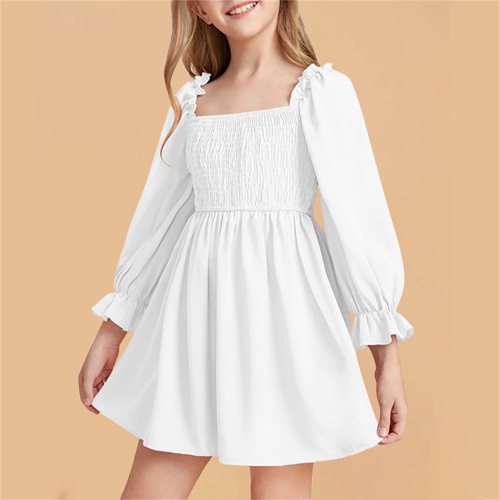 Kids Girl Dresses Casual Lantern Sleeve Dresses for Girls Sun Dresses ...