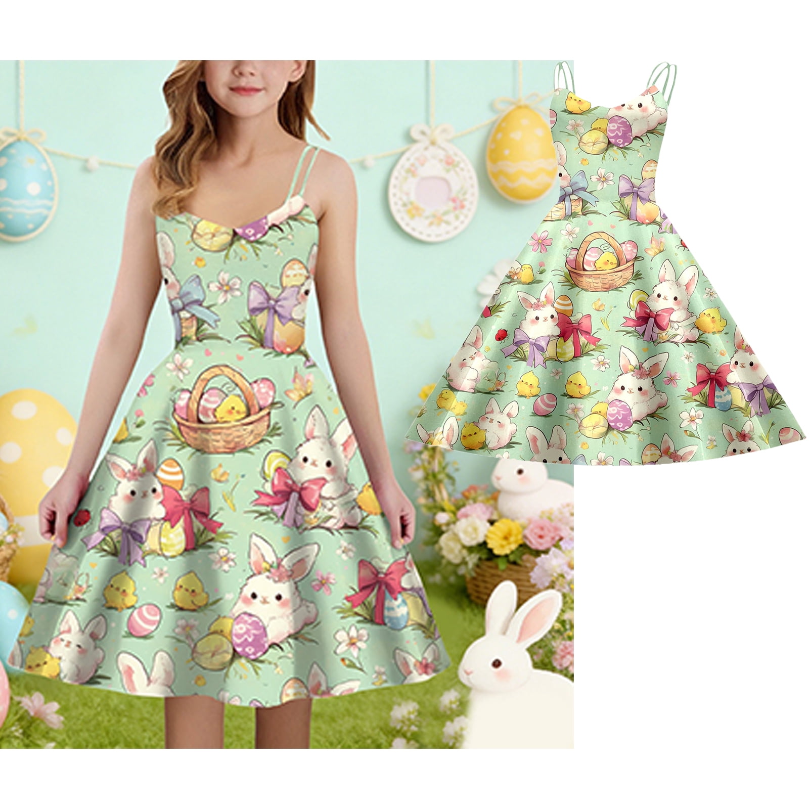 Kids Girl Dresses Easter Dress Crewneck Tank Dress Toddler Summer ...