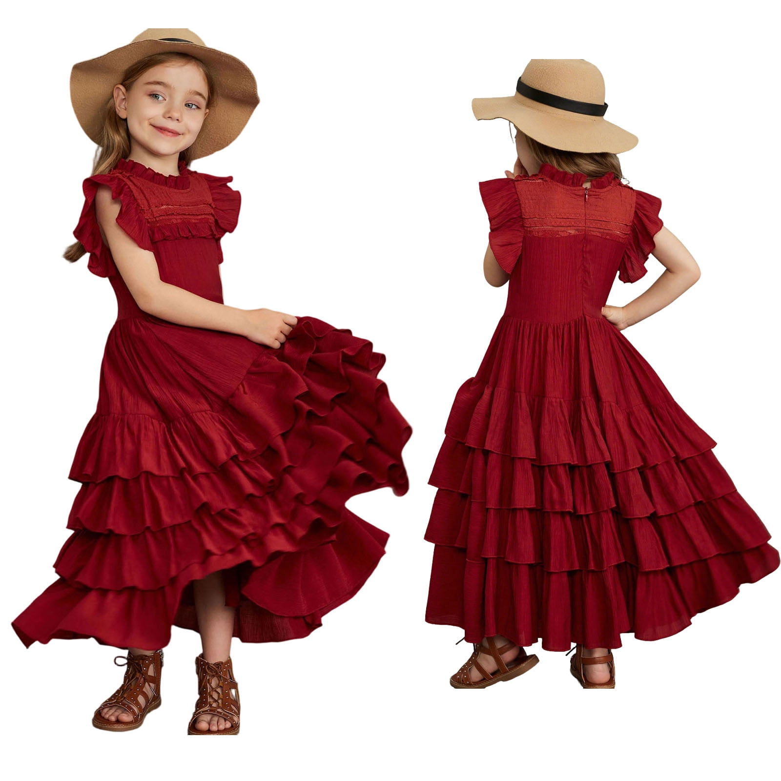 Kids Girl Dresses Flutter Sleeve Ruffle A Line Flowy Dress Kids ...