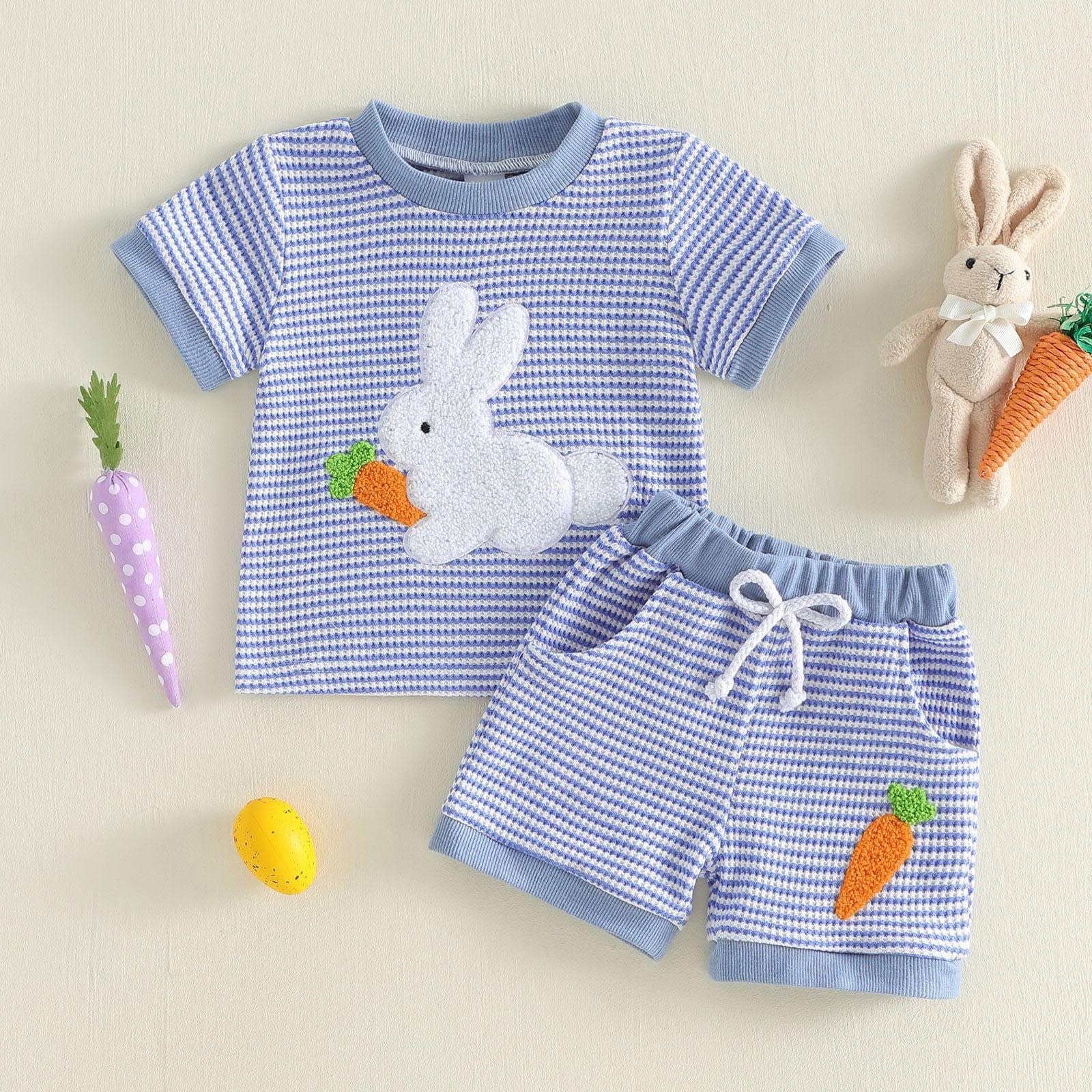 Kids Girl Pj Set 2 Piece Short Sleeve Summer Pj with 3D Bunny Applique ...