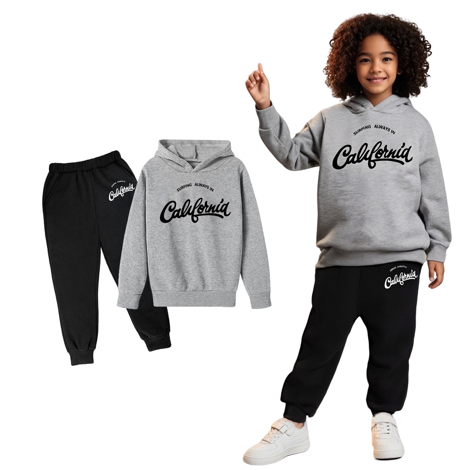Kids Girl Sets Long Sleeve Solid Soft Hoodie Sweatpants 2 Pcs Fall ...