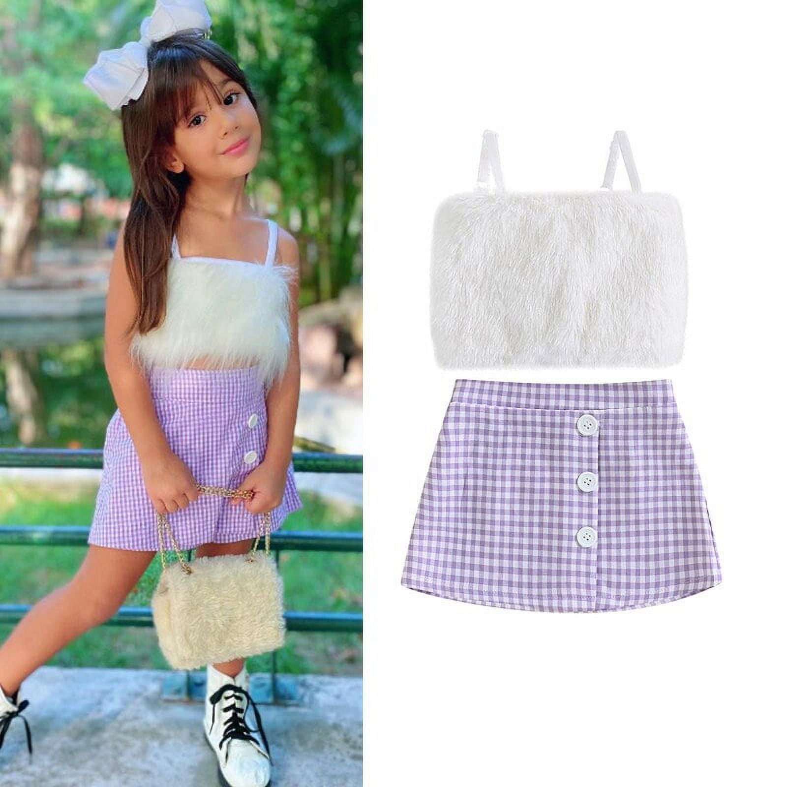 Kids Girl Summer Clothes Sets Outfit Fur Plush Sleeveless Camisole ...