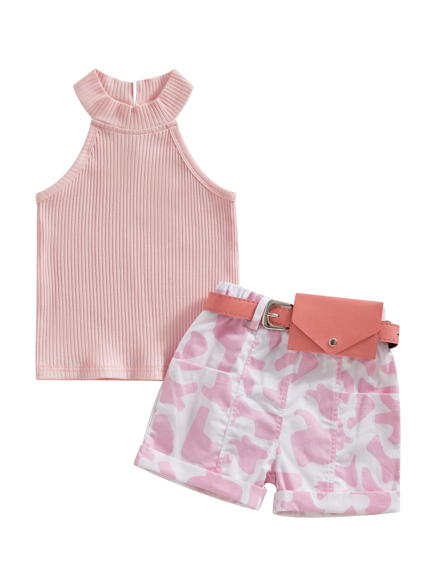 Kids Girl Summer Outfits Solid Color Ribbed Knit Halter Tank Tops ...