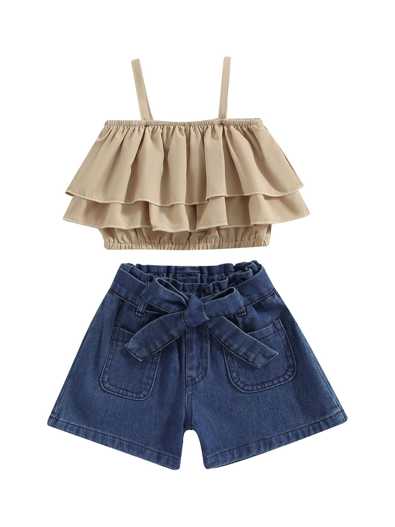 Kids Girl Summer Outfits Solid Color Ruffles Sleeveless Cami Tops ...