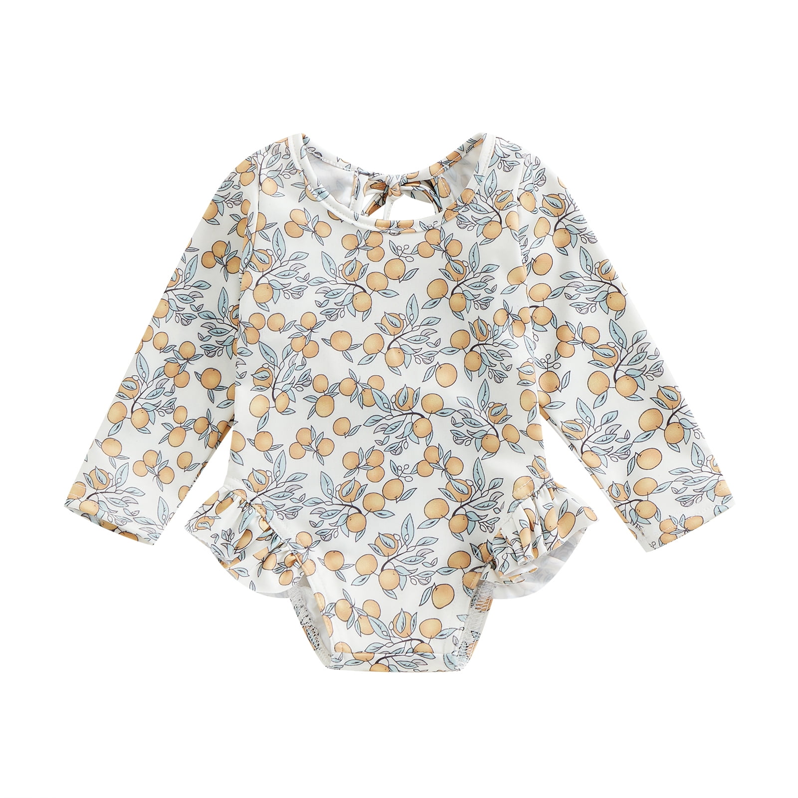 Kids Girl Summer Swimsuits Floral Print Long Sleeve Ruffles Jumpsuit ...