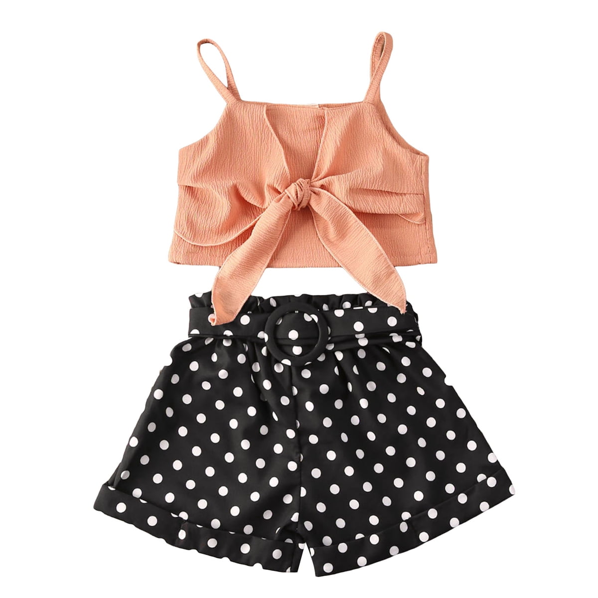 Kids Girl Suspender Straps Crop Tops Shirt High Waist Polka Dot Shorts ...