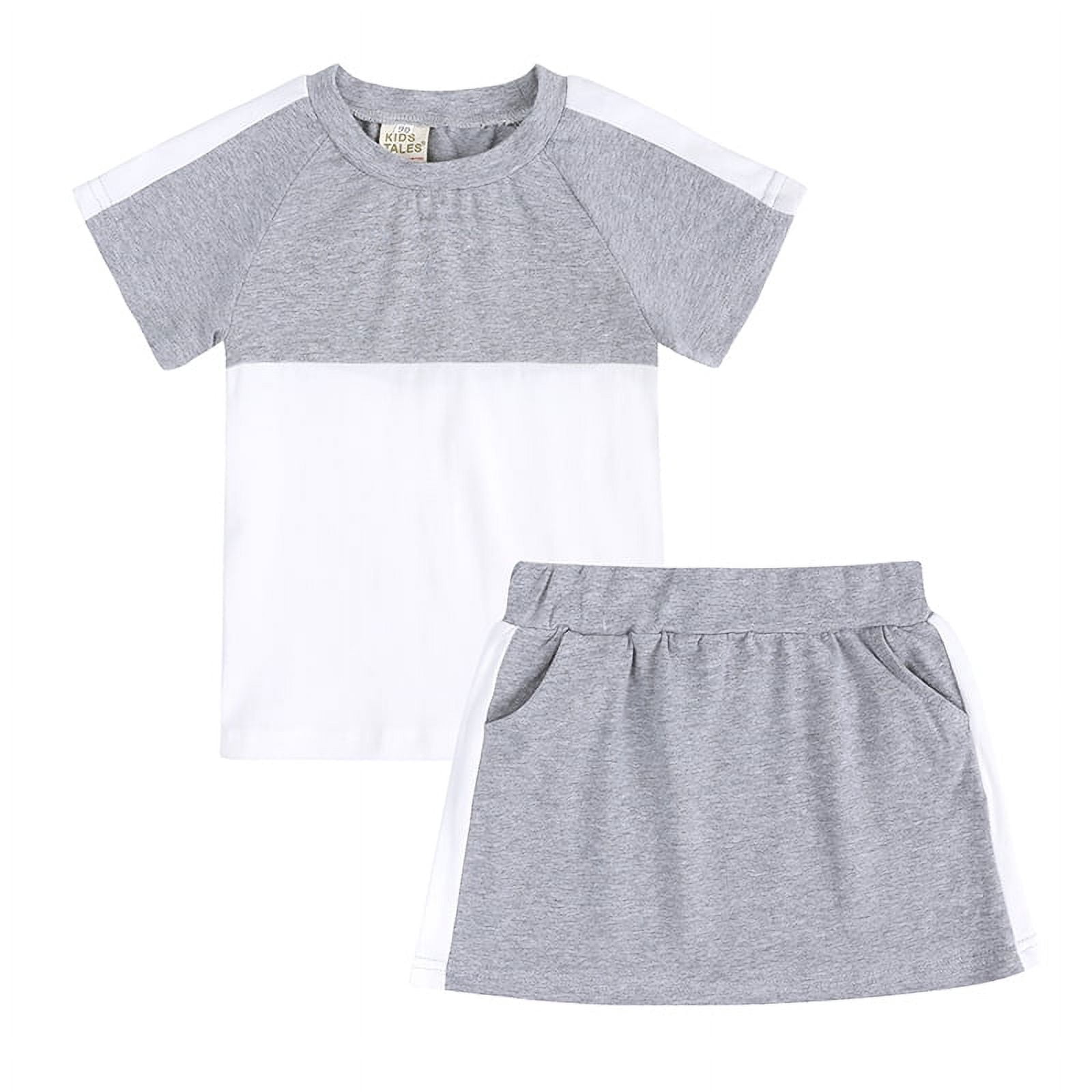 Kids Girl Two Piece Outfit Short Sleeved Skirt Suit Summer Sports Slim ...