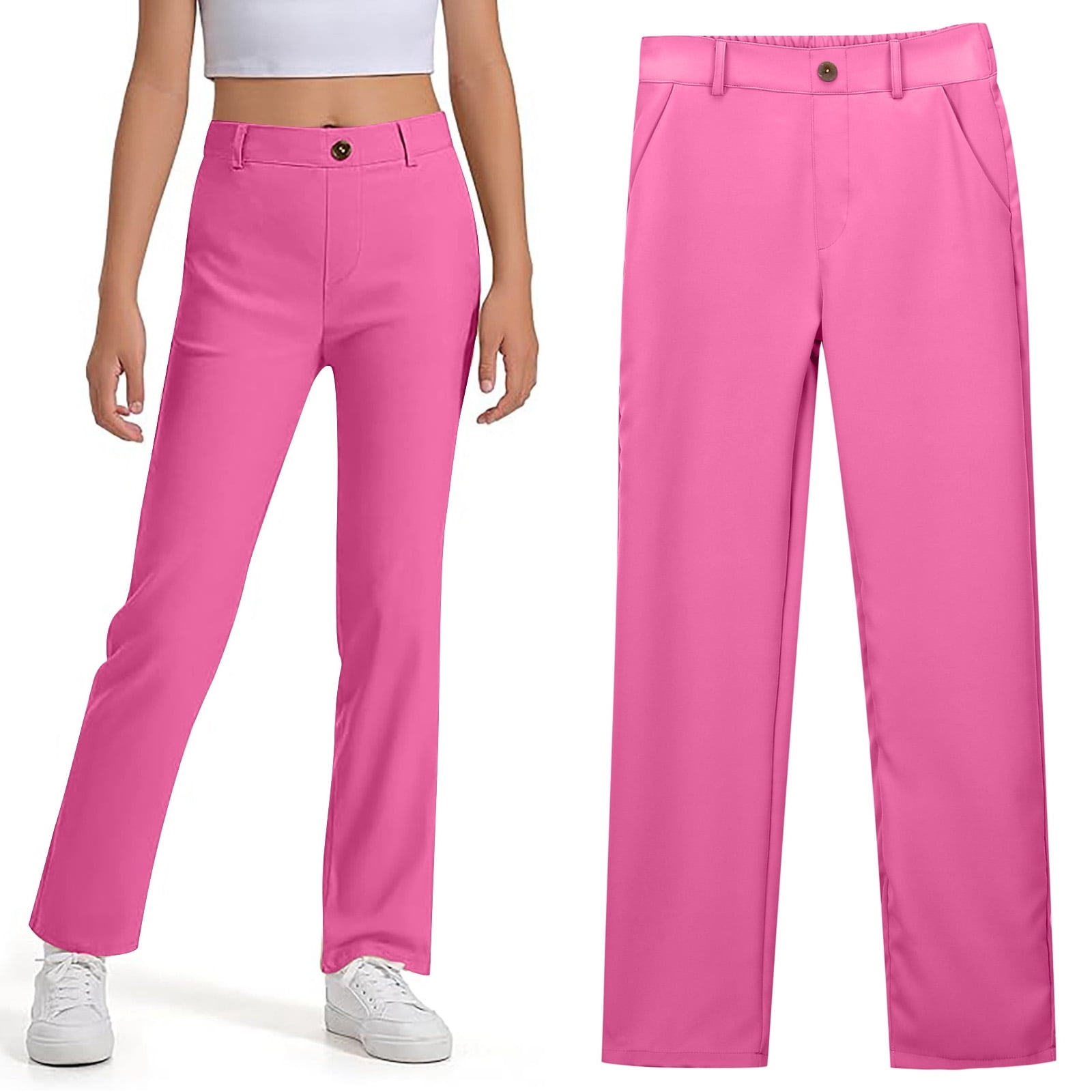 Kids Girl Uniform Pants Skinny Fit Stretch Pants With Pockets Flare Leg ...