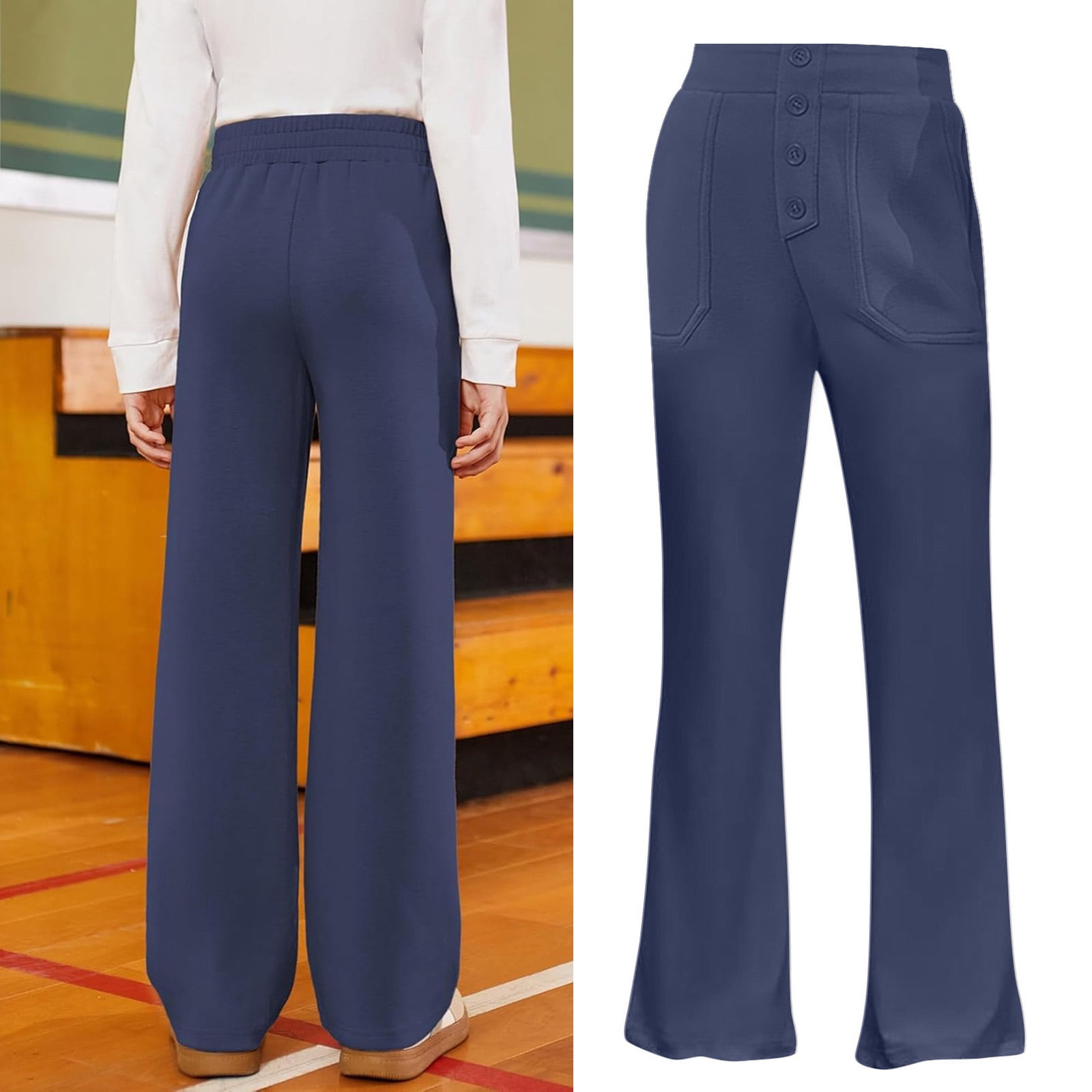 Kids Girl Uniform Pants Skinny Pants Stretch Pants With Pockets Flare ...