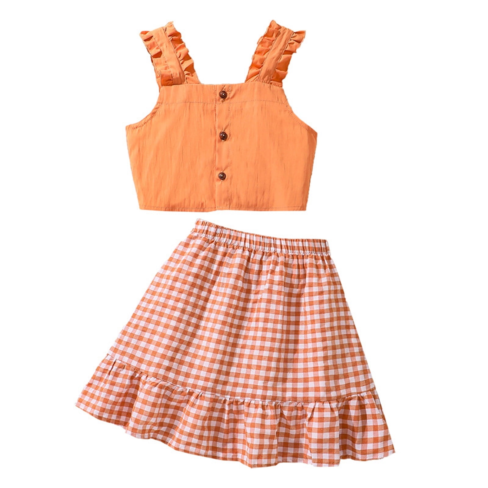 Kids Girl's 2 Piece Outfit Sets Lace Sleeveless Tank Top Tiered Flowy ...