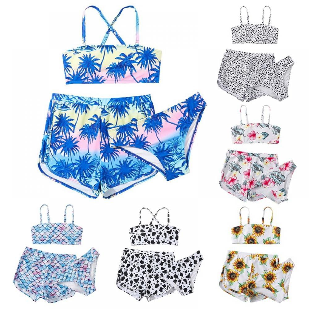 Kids Girl's 3 Piece Swimsuits Bikini Ruffle Bathing Suit with Cover Up ...