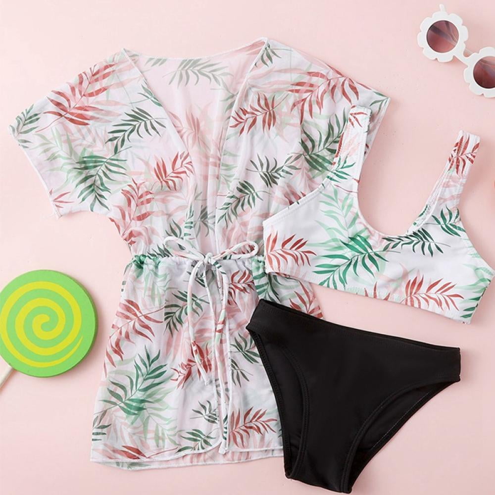 Kids Girl's 3 Pieces Swimsuit with Kimono,Beach Bathing Suit with Cover ...