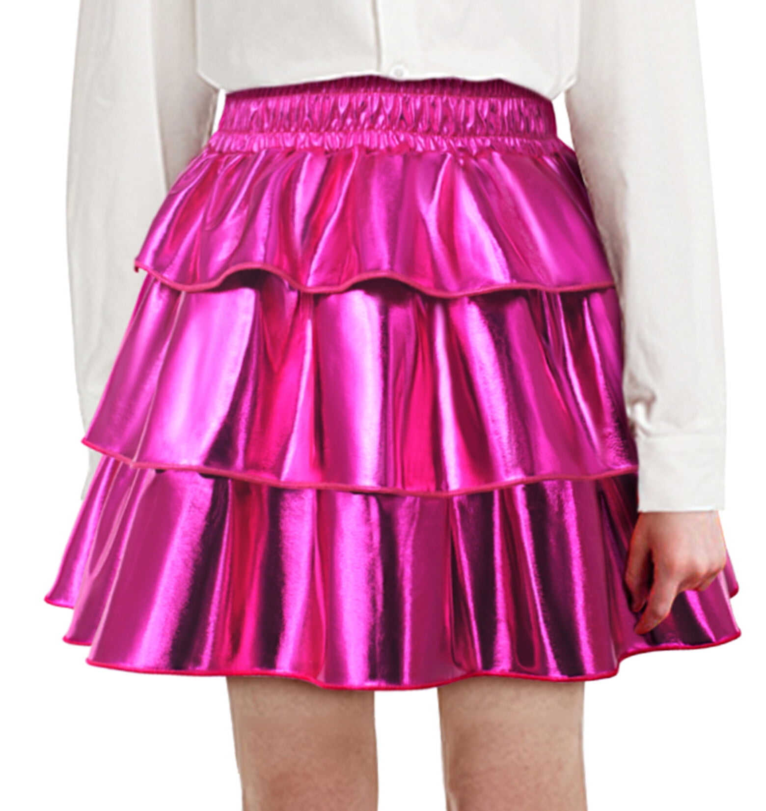 Kids Girl’s Metallic Shiny Skirts Ruffle Sparkle Tutu Skirt 3-Layer ...