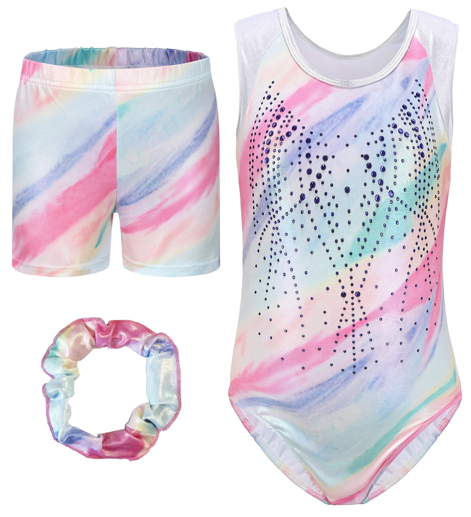 Kids Girl’s Tumbling Leotards Set Gymnastics Sleeveless Dance Unitards ...