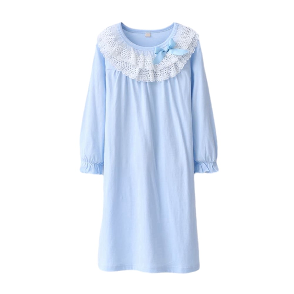 Kids Girls 100% Cotton Nightgown Princess Lace Sleepwear Dress Long ...