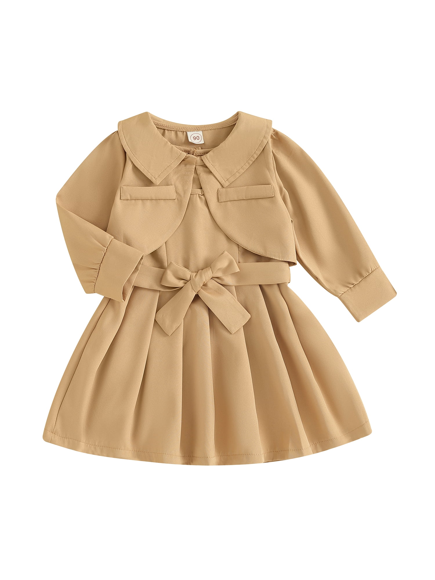 Kids Girls 2-piece Fall Outfit Sleeveless A-line Dress with Long Sleeve ...