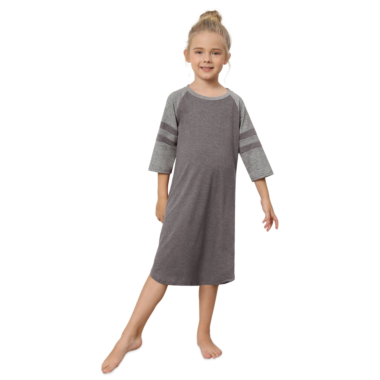 Kids Girls 3/4 Sleeves Nightshirts Raglan Sleep Shirt Soft Sleep Dress ...