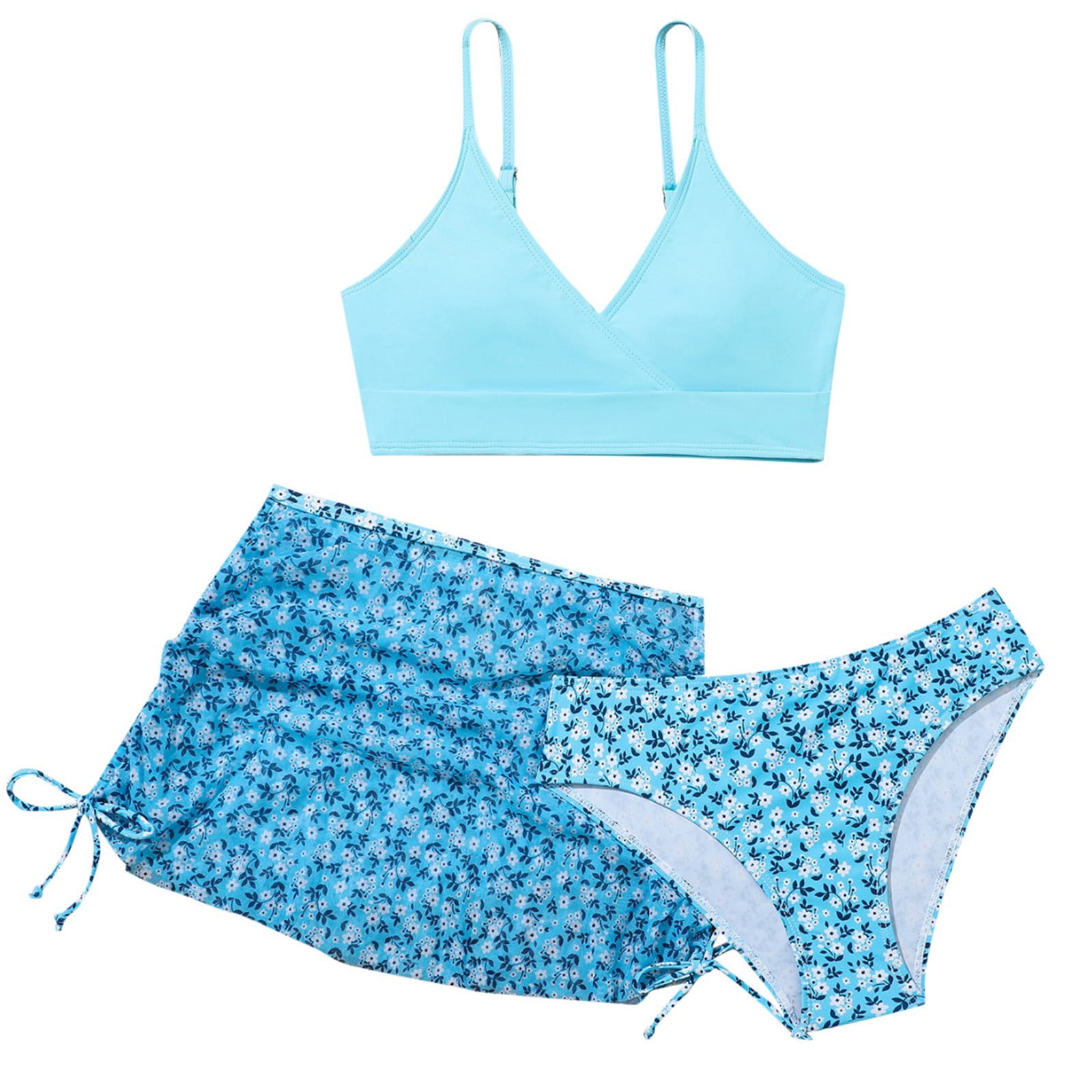 Kids Girls 3 Piece Swimsuit Bathing Suit Cute Floral Print Bikini Set ...