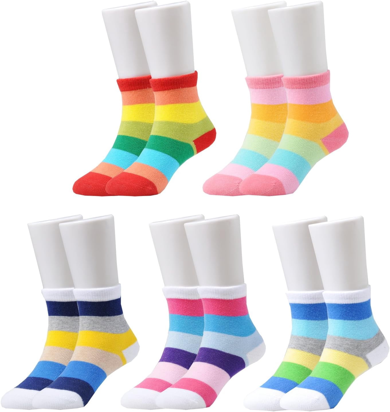 Kids Girls' 5 Pack Seamless Rainbow Stripes Crew Socks - Walmart.com