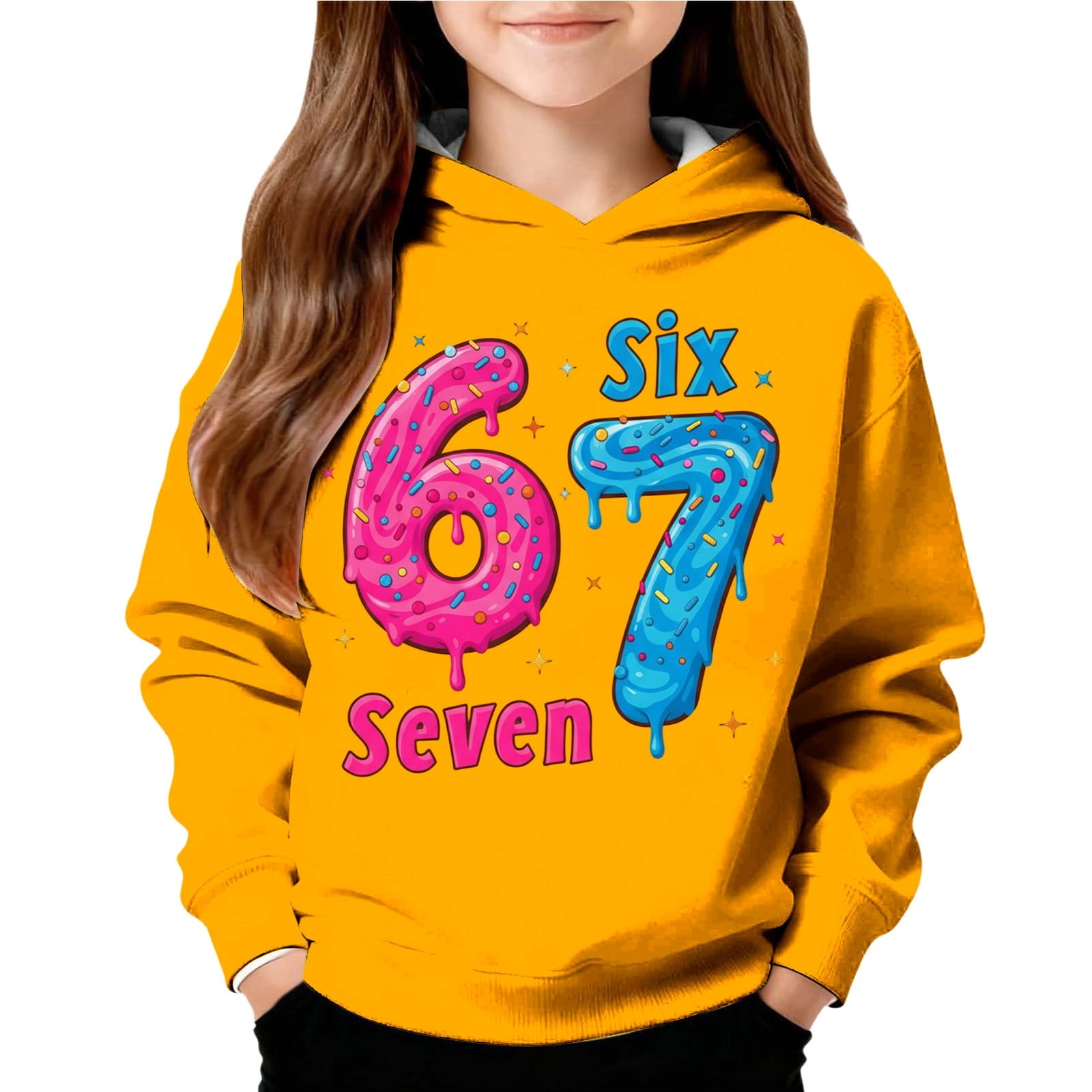 Kids Girls' 67 Hoodies Letter Rap Cute Hoodies Long Sleeve Pullover ...