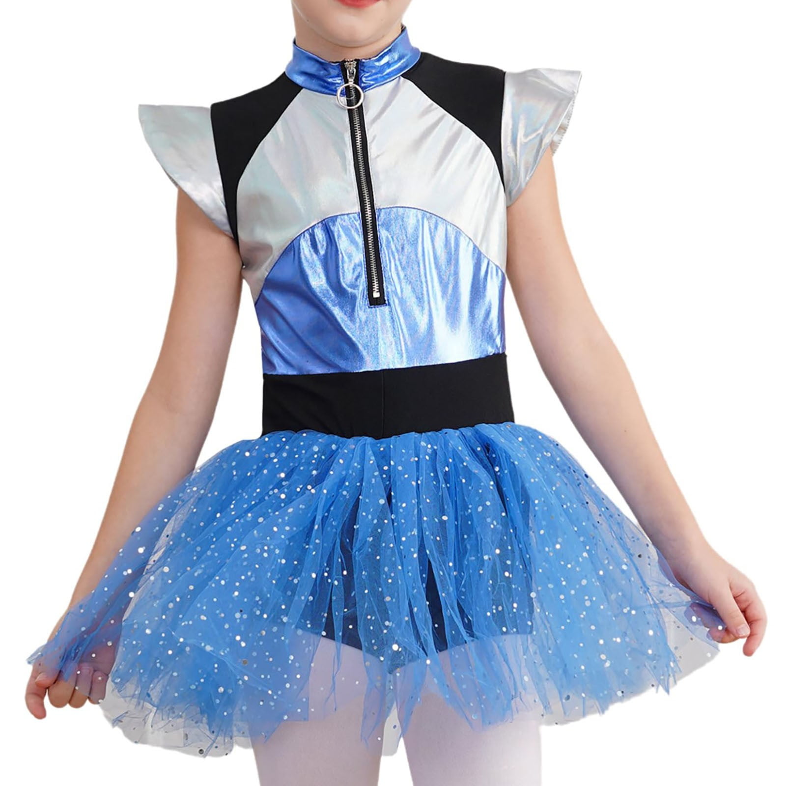 Kids Girls Alien Metallic Tutu Dance Dresses Leotard for Outer Space ...