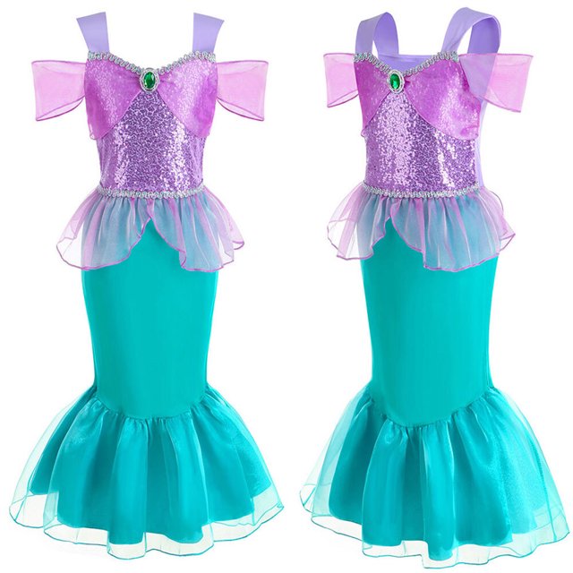 Kids Girls Ariel Costume Princess Dress Fancy Mermaid Tail Cosplay ...
