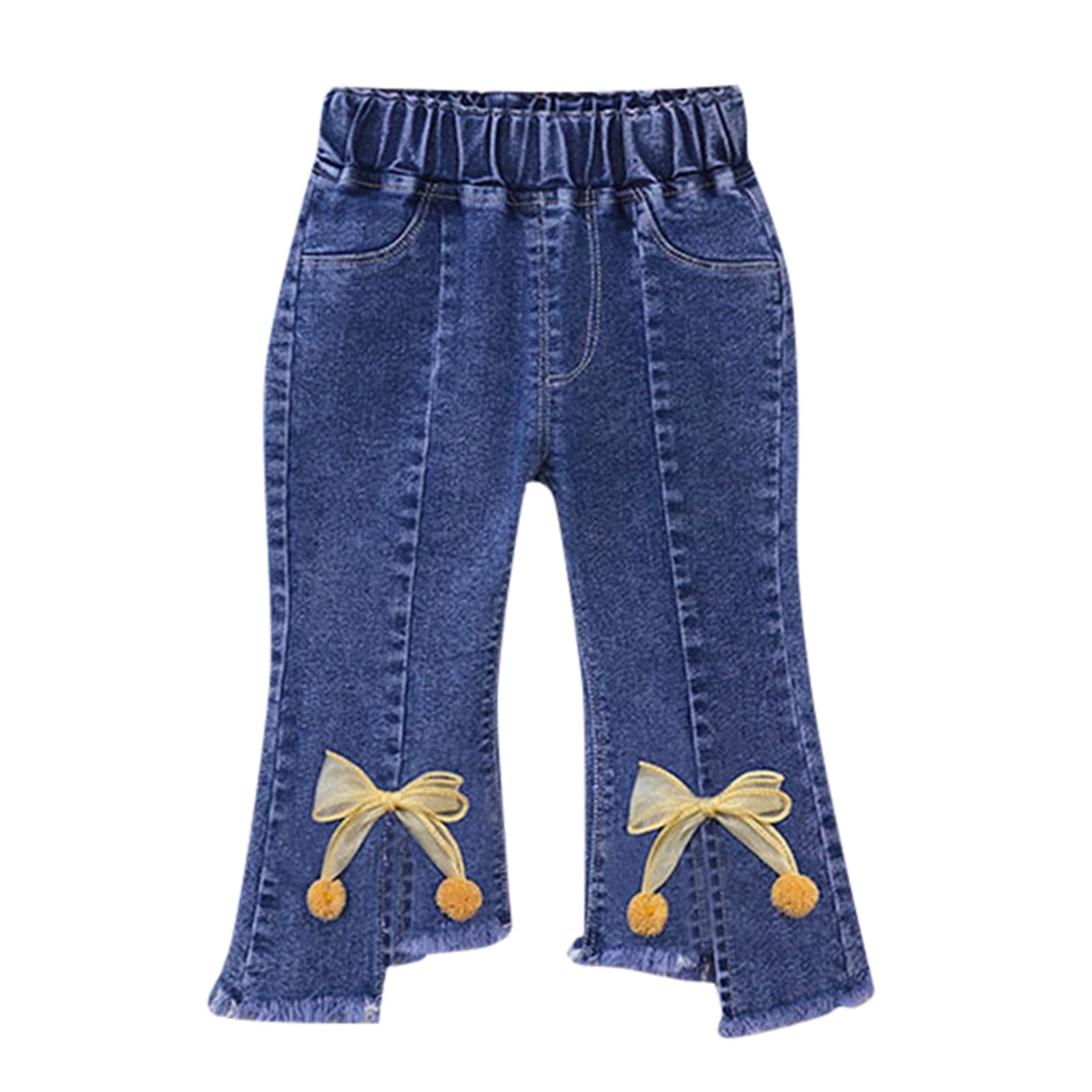 Kids Girls Baggy Jeans Denim Elastic Wasit Wide Leg Pants Trousers Teen ...