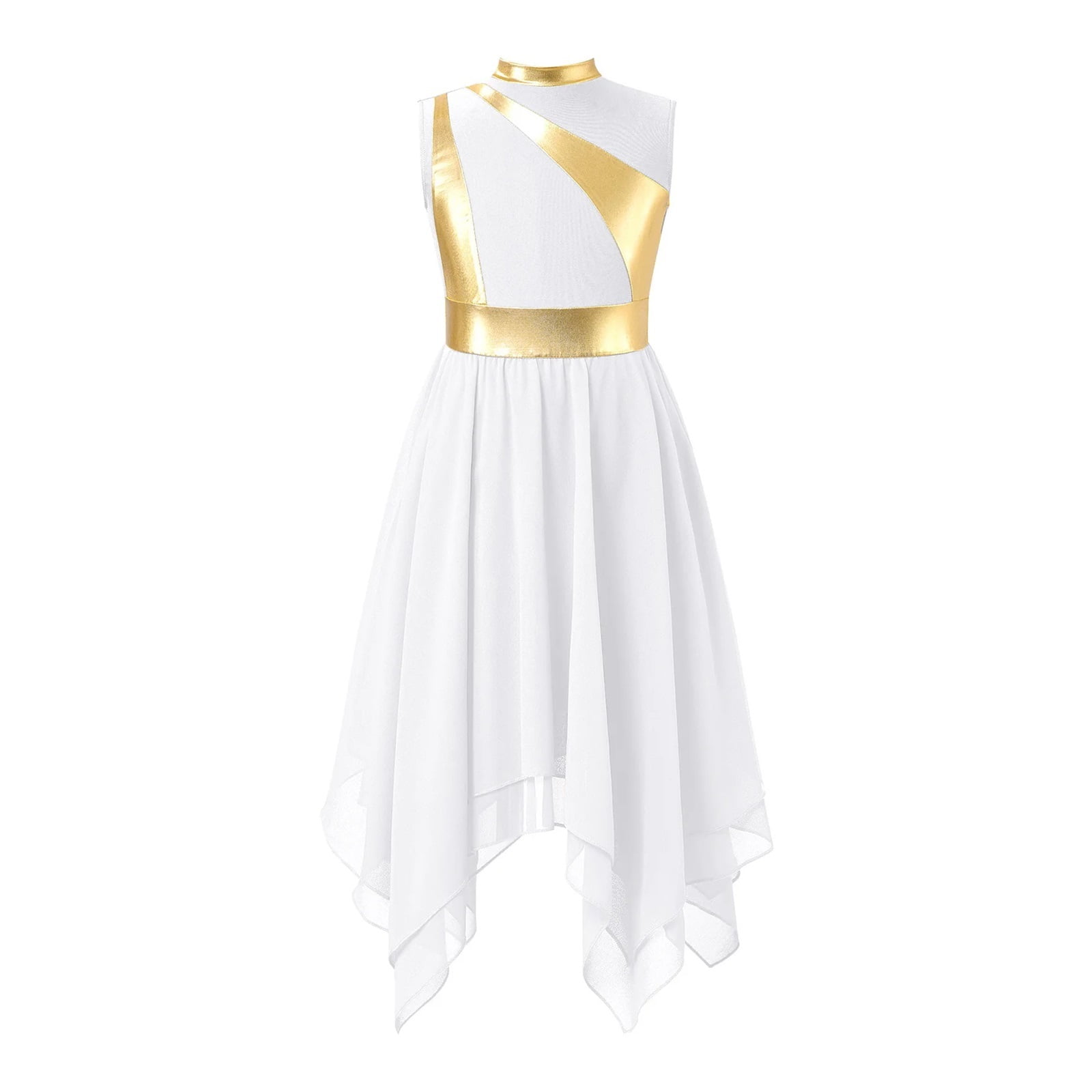 Kids Girls Ballet Praise Dancing Dress Metallic Sleeveless Modern ...
