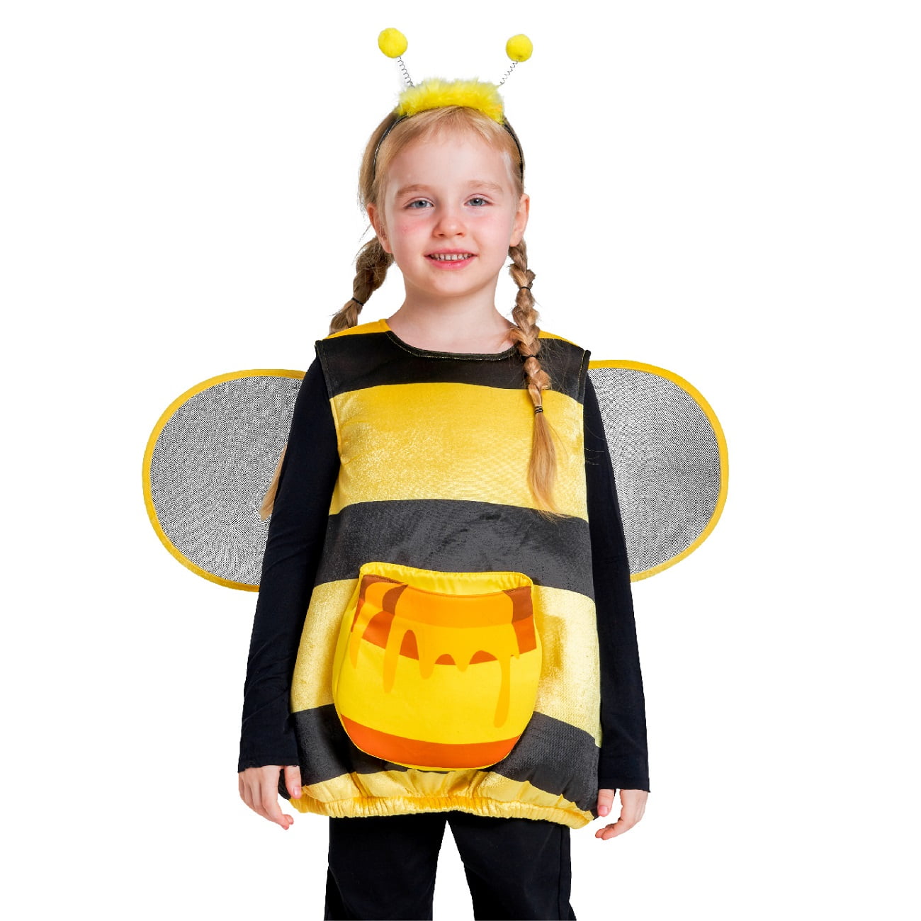 Kids Girls Bee Costume Halloween, Striped Vest Fairy Wings Headband 3 ...