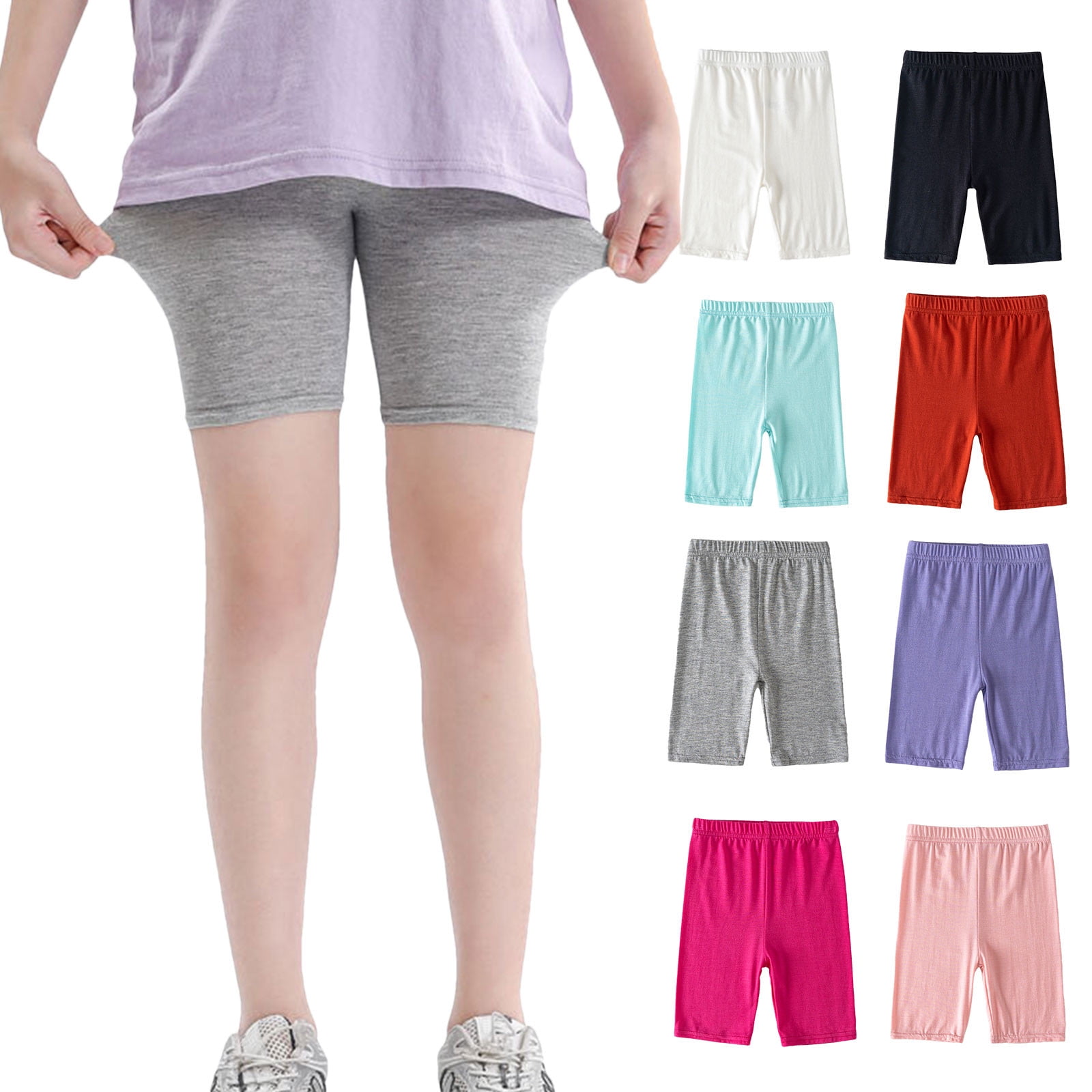 Kids Girls Bike Shorts Solid Color Stretch Elastic Waist Cartwheel ...